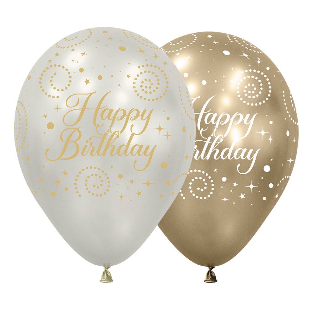 SILK ASSORTED GOLD PARTY HAPPY BIRTHDAY INFINITY® ROUND LATEX BALLOONS ...